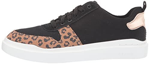 Cole Haan Women's Grandpro Rally Canvas Court Sneaker, Black/Printed Leopard/Rose Gold/Optic White Outsole, 6