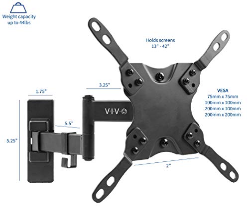 VIVO Full Motion TV Wall Mount for 13 to 42 inch Flat Plasma Screens, VESA Bracket Stand with Tilt and Swivel, Black, MOUNT-VW06