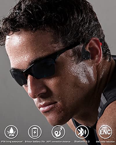 maonple Bone Conduction Headphones, Open-Ear Bluetooth 5.3 Sport Earphones IP56 Waterproof Sweatproof Wireless Headset with Microphone for Workout Running Gym Cycling X1