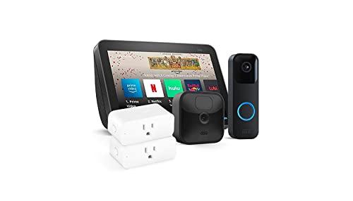 Smart Home Bundle - Echo Show 8 + Blink Video Doorbell + Blink Outdoor 1-Cam System + 2 Smart Plugs
