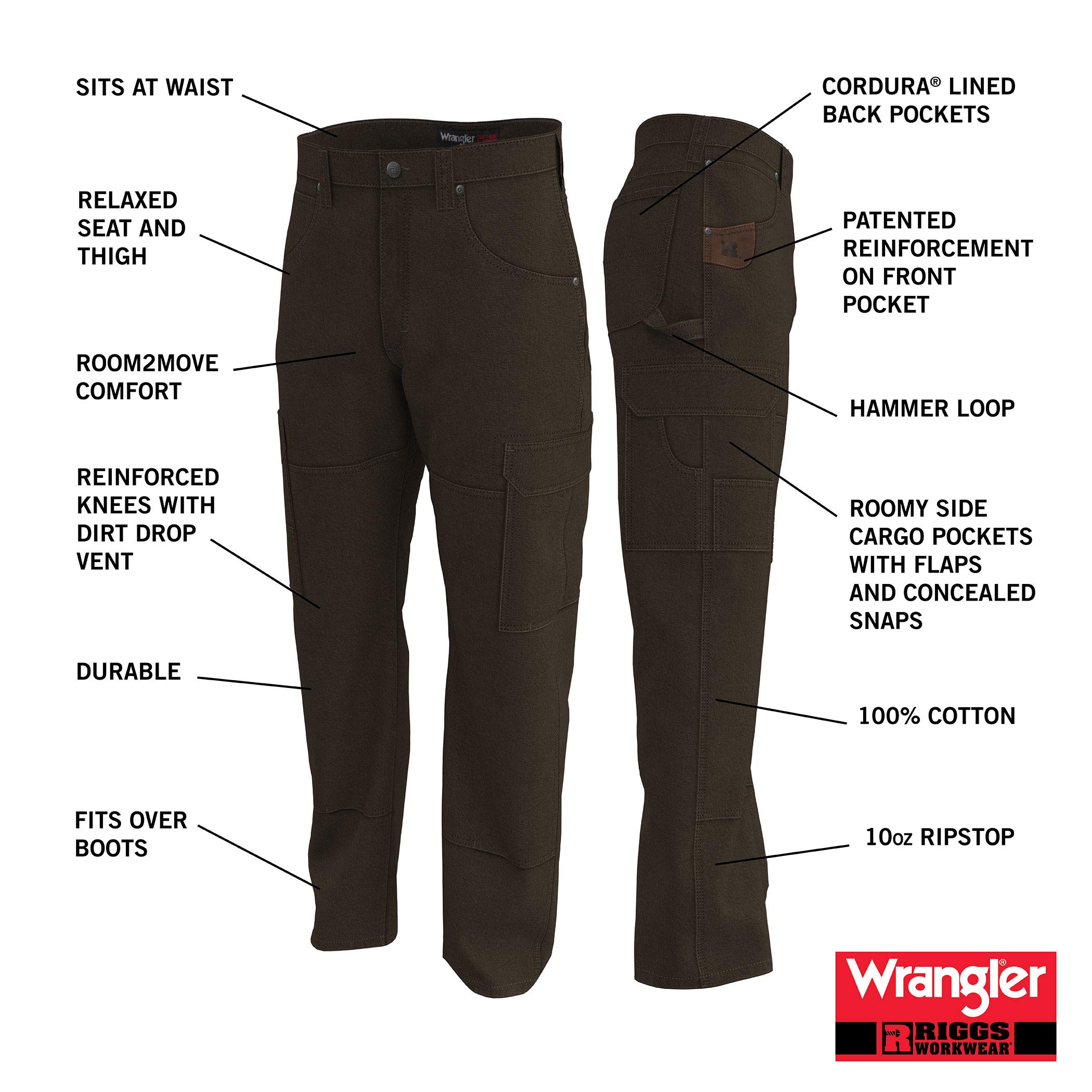 Wrangler Riggs Workwear mens Ranger work utility pants, Bark, 36W x 32L US