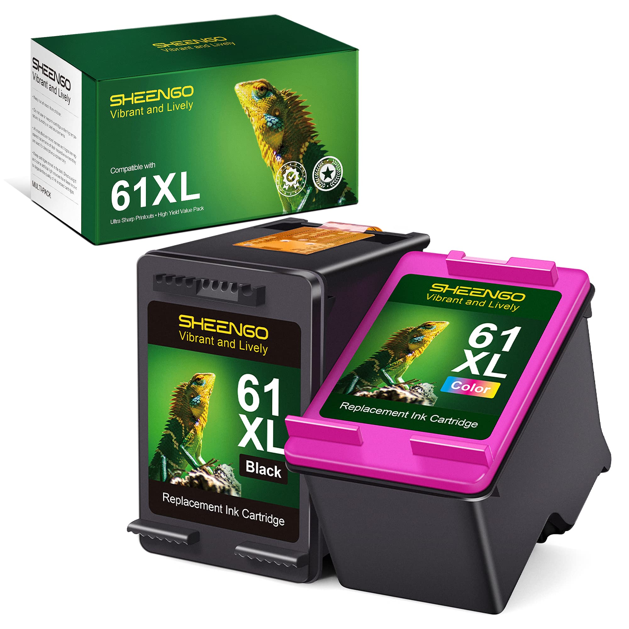 61XL Ink Cartridge Combo Pack High Yield Replacement for HP 61 Ink Work with Envy 5530 4500 4502 5534, Deskjet 1000 1010 3050 1056 1510, Officejet 4635 4630 Series Printer (Black, Tri-Color, 2-Pack)