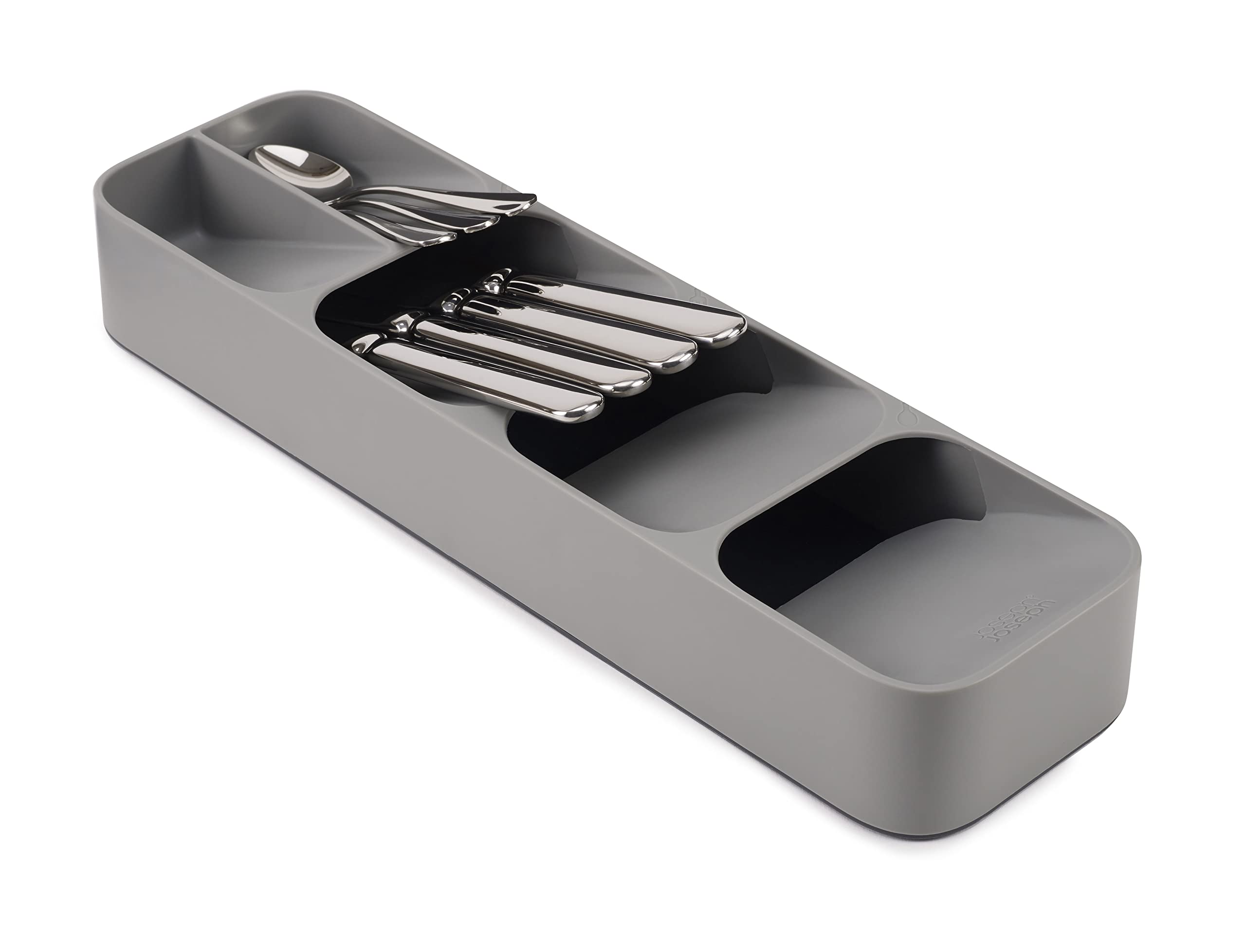 Joseph Joseph DrawerStore Compact Cutlery Organizer Kitchen Drawer Tray, Small, Gray & BladeBrush Knife and Cutlery Cleaner Brush Bristle Scrub Kitchen Washing Non-Slip, One Size, Green