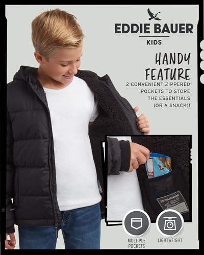 Eddie Bauer Boys' Winter Jacket - Heavyweight Quilted Down Jacket - Insulated Hooded Outerwear Coat for Boys (5-16), Size 7-8, Black