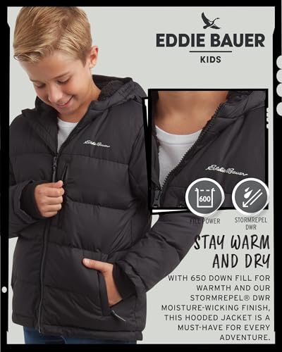 Eddie Bauer Boys' Winter Jacket - Heavyweight Quilted Down Jacket - Insulated Hooded Outerwear Coat for Boys (5-16), Size 7-8, Black