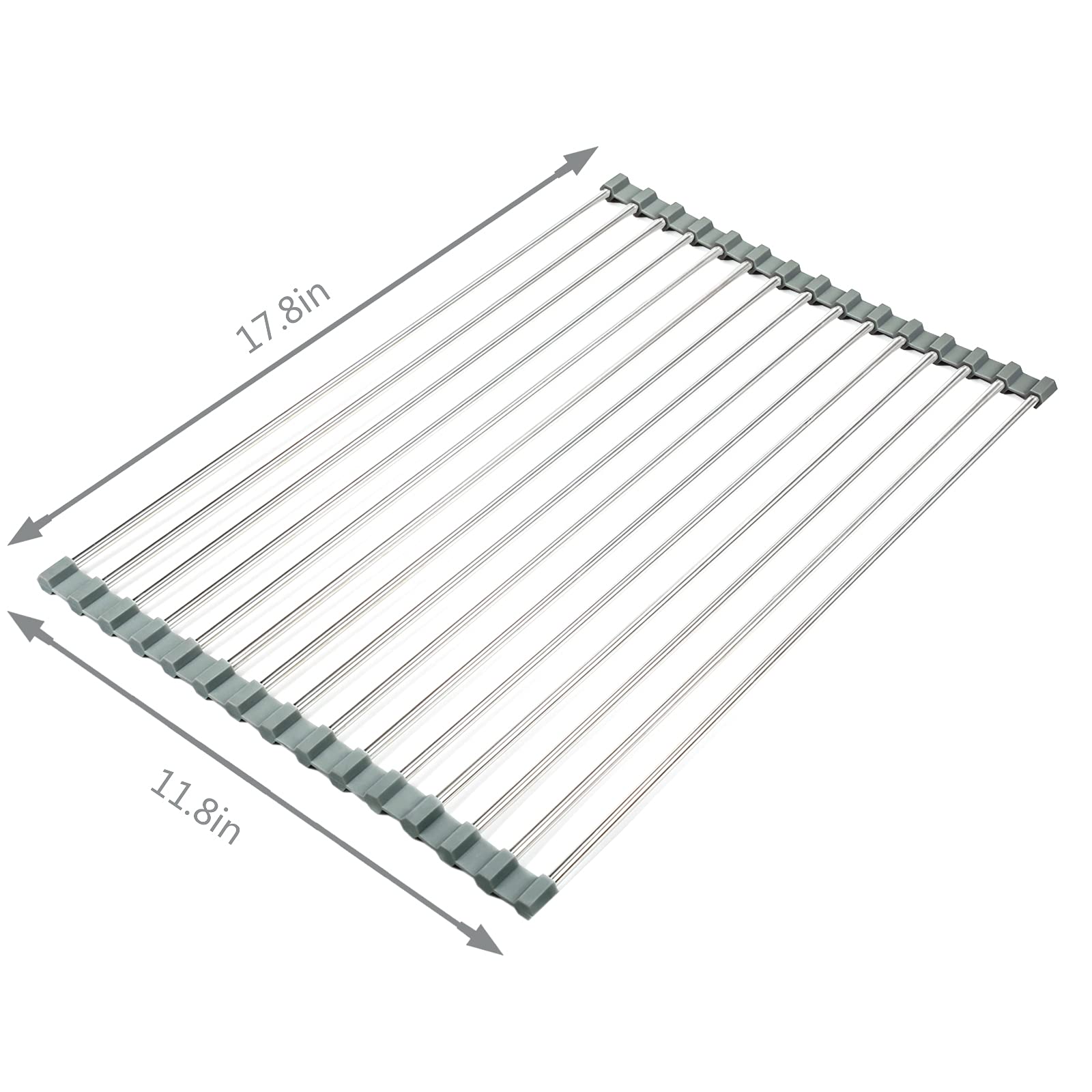 Xgunion Roll-up Dish Drying Rack Over Sink (17.8" x 11.8") 304 Stainless Steel Foldable Sink Dish Drainer Racks for Kitchen Sink Counter