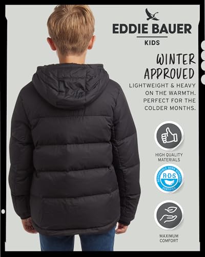 Eddie Bauer Boys' Winter Jacket - Heavyweight Quilted Down Jacket - Insulated Hooded Outerwear Coat for Boys (5-16), Size 7-8, Black