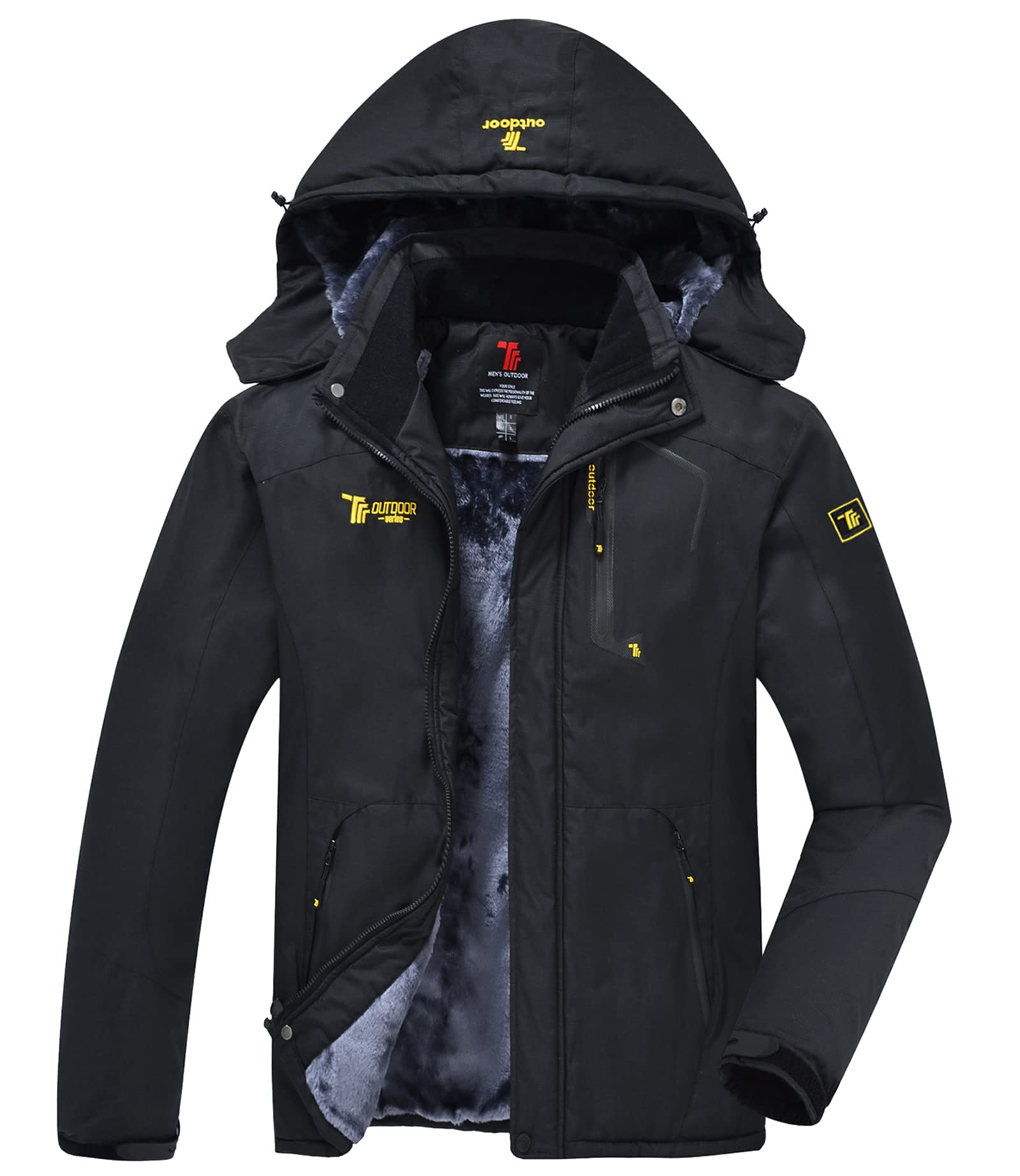 BASUDAM Men's Winter Coat Fleece Lined Waterproof Parka Shell Insulated Snow Ski Jacket Black XL