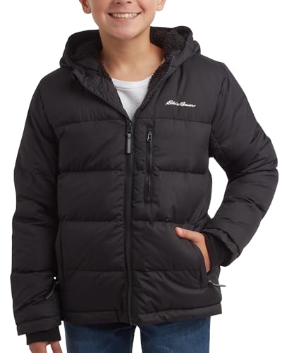 Eddie Bauer Boys' Winter Jacket - Heavyweight Quilted Down Jacket - Insulated Hooded Outerwear Coat for Boys (5-16), Size 7-8, Black