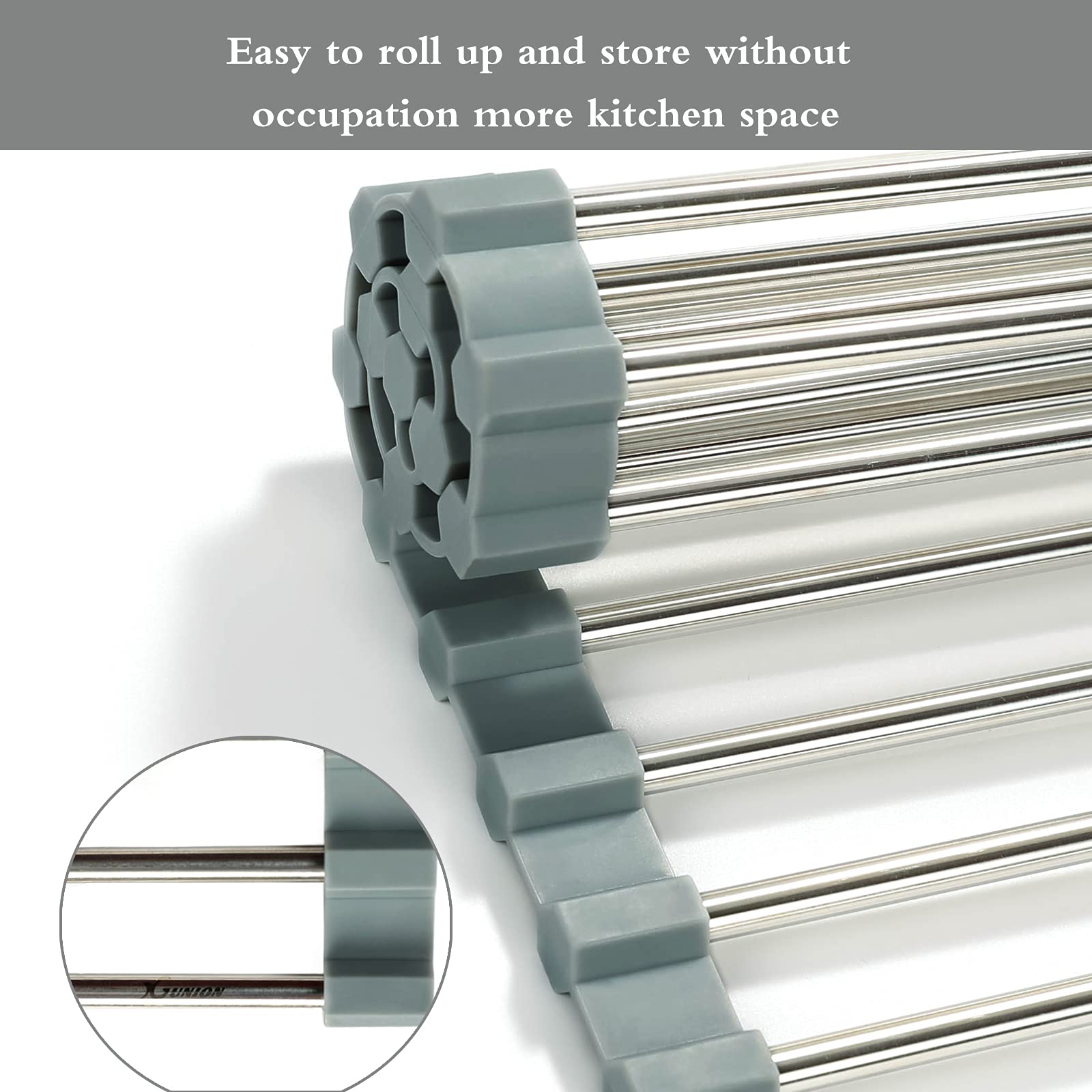Xgunion Roll-up Dish Drying Rack Over Sink (17.8" x 11.8") 304 Stainless Steel Foldable Sink Dish Drainer Racks for Kitchen Sink Counter