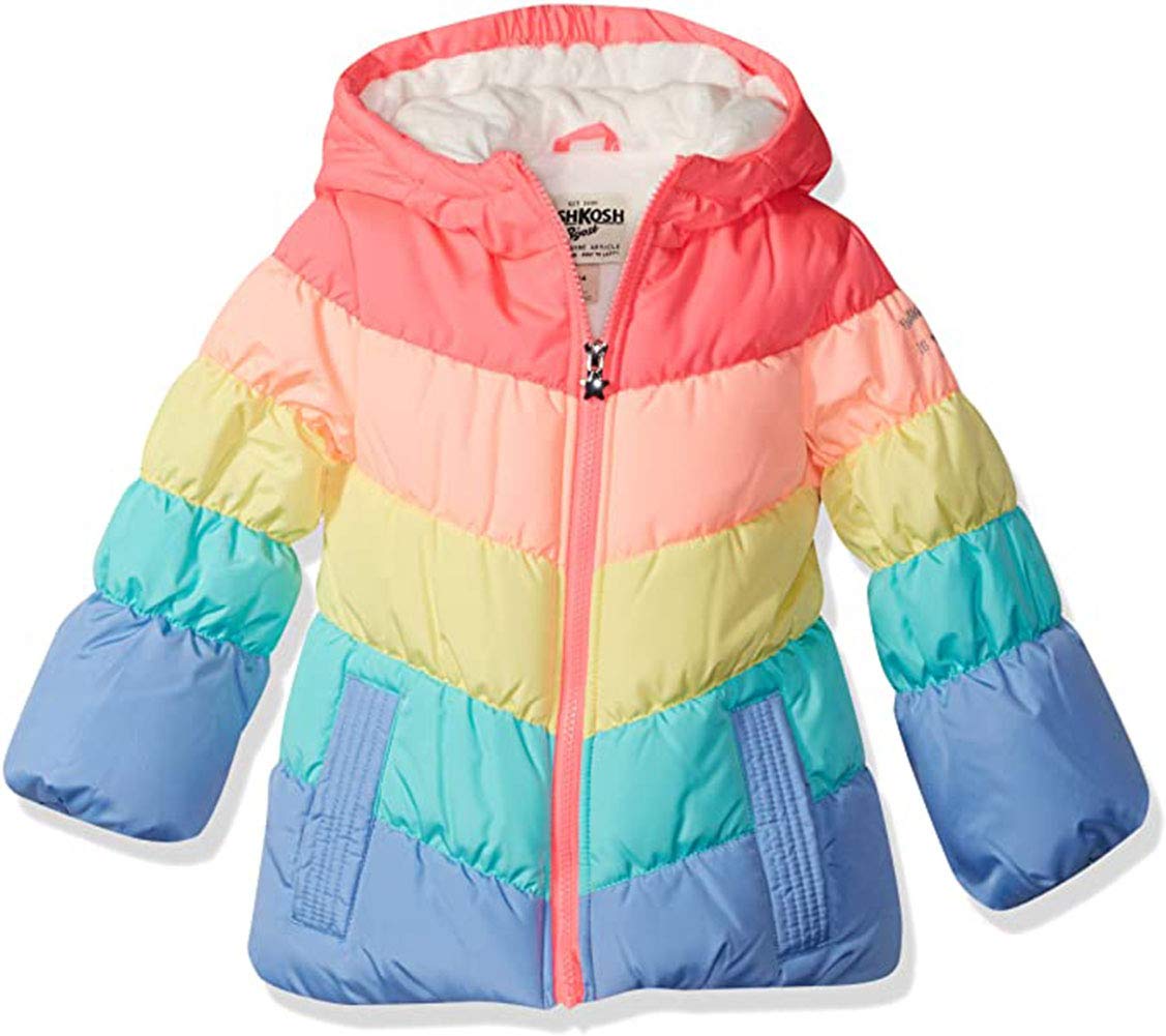 OshKosh B'Gosh Girls' Toddler Perfect Colorblocked Heavyweight Jacket Coat, Rainbow, 4T
