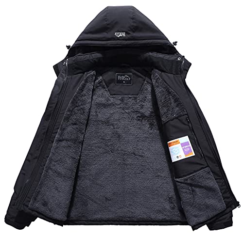 Pooluly Women's Ski Jacket Warm Winter Waterproof Windbreaker Hooded Raincoat Snowboarding Jackets Black-S