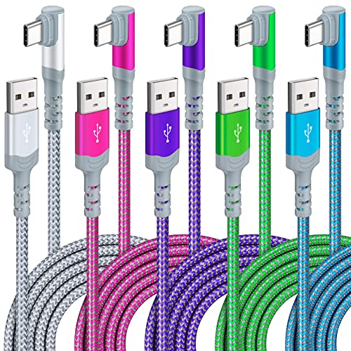 ใ5-Packใ USB C Cable,10FT 3.1A Type C Charger Fast Charging Cable Durable Nylon Braided Right Angle USB C Charging Cable Compatible with Samsung S22,iPad Pro 12.9 Air Mini MacBook Air,Pixel 7