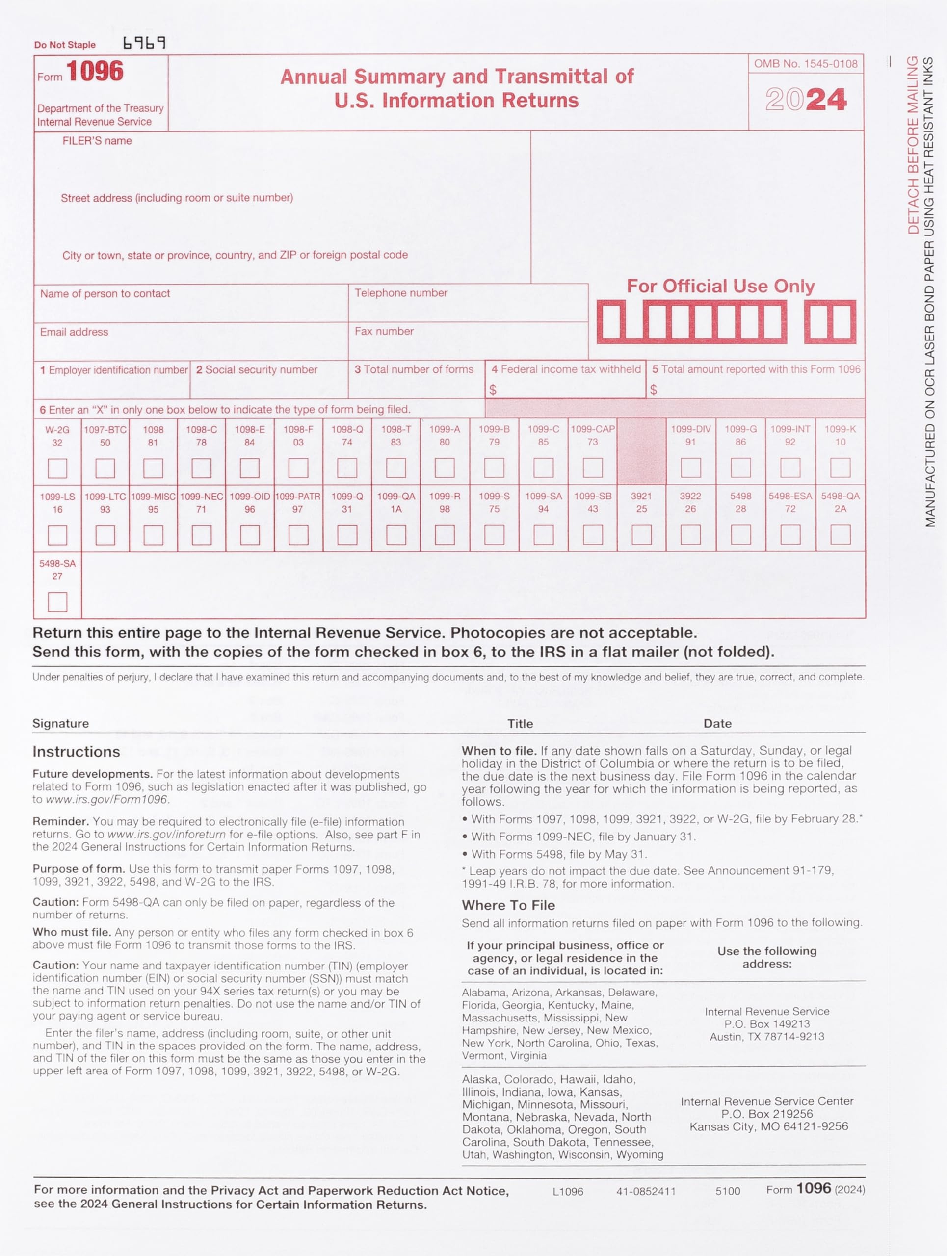 1096 Transmittal 2022 Tax Forms 25 Pack of 1096 Summary Laser Tax Forms Compatible with QuickBooks and Accounting Software