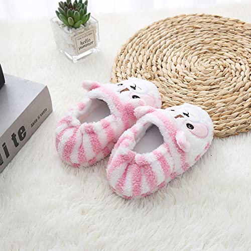 Enteer Baby Girls' Bear House Slippers with Non-Slip Rubber Sole Pink US 5-6