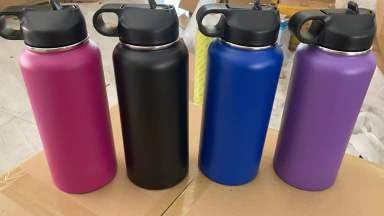 Sports Water Bottle - 32oz, Straw Lid, Leak Proof -Stainless Steel - Double Walled, Powder Coating, keep warm and Cold for more than 12 hours. 4 colors (Blue)
