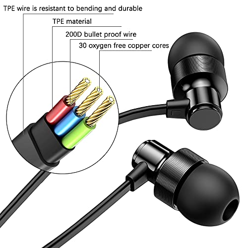 3 Pack Earbuds Headphones with Microphone & Remote, lyfLux in Ear Earphone Stereo Sound Noise Isolating Tangle Free, with Heavy Bass, for Smartphones, Laptops, Fits 3.5mm Interface Device (Black)