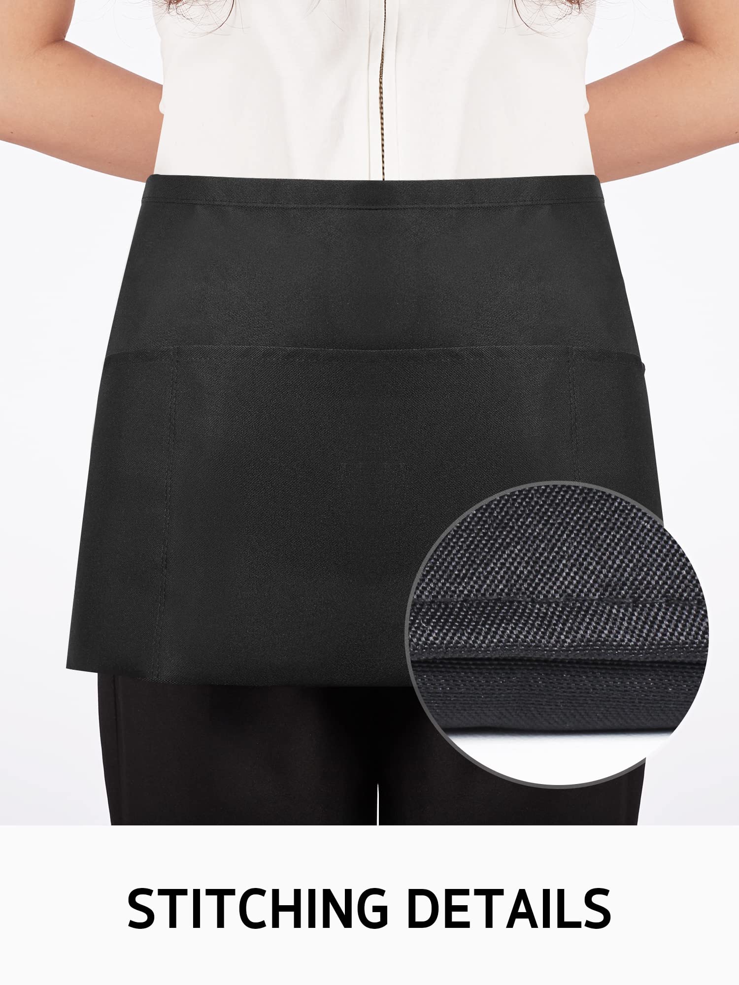 Syntus 6 Pack Server Apron with 3 Pockets, Waterdrop Resistant Waitress Waiter Waist Apron, 11.5-inch Black