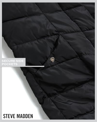 Steve Madden Women's Plus-Size Chevron Puffer Jacket, Black, 3X