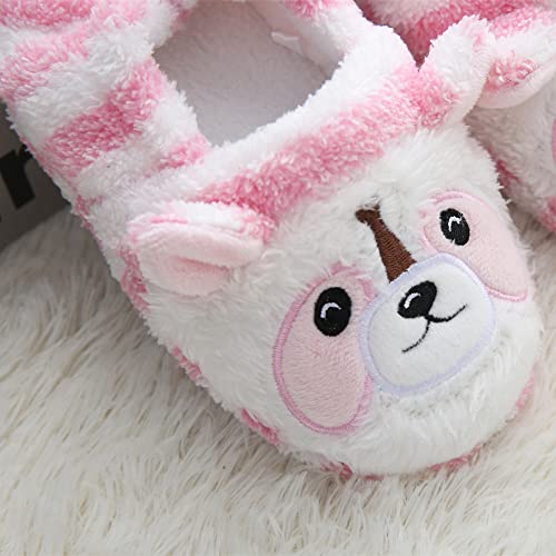 Enteer Baby Girls' Bear House Slippers with Non-Slip Rubber Sole Pink US 5-6