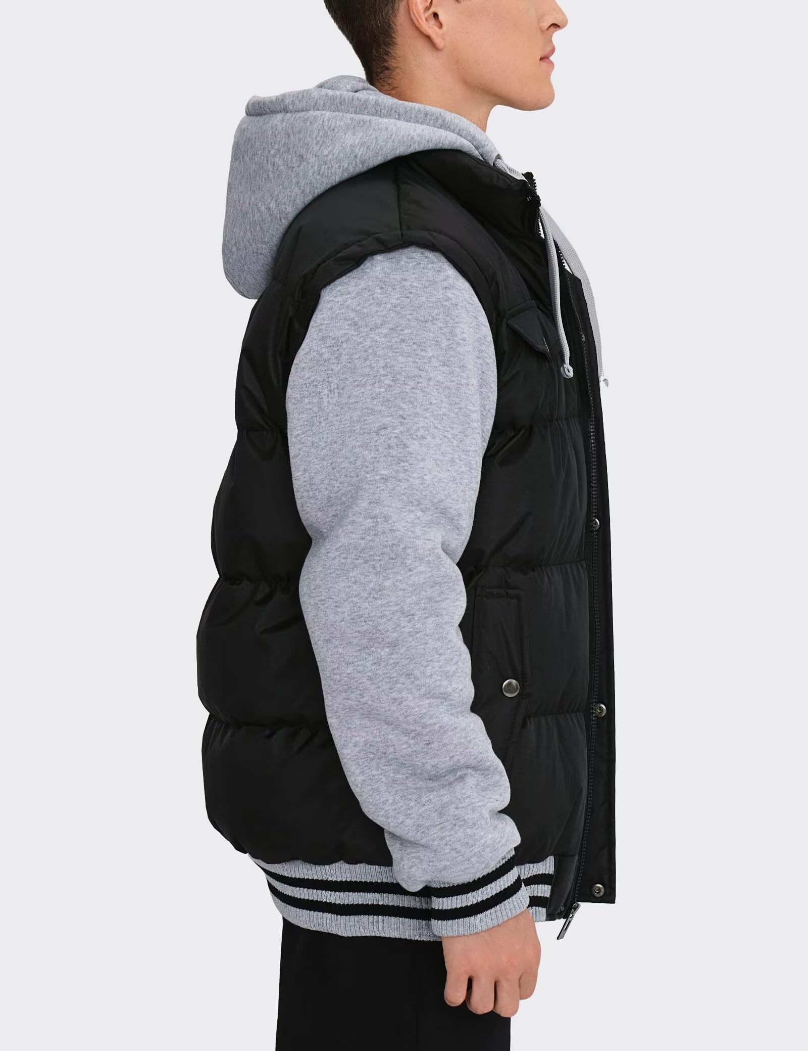 BEST SOUTH Men's Hooded Winter Coats Water Resistant Warm Thicken Insulated Full Zip Windproof Jackets with Pockets Black Grey L