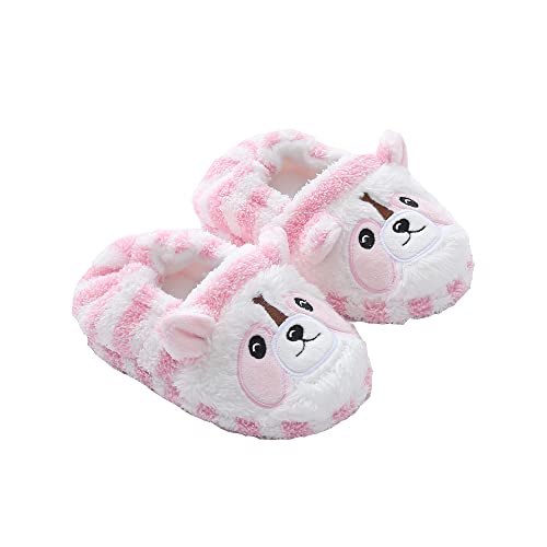 Enteer Baby Girls' Bear House Slippers with Non-Slip Rubber Sole Pink US 5-6