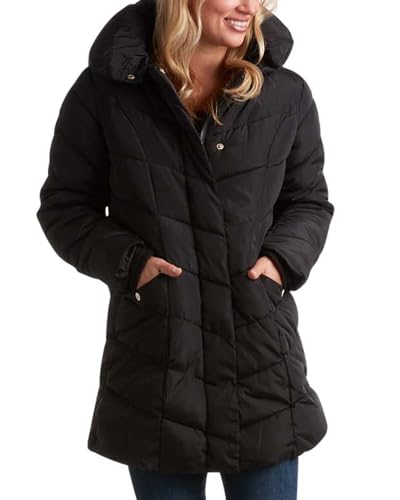 Steve Madden Women's Plus-Size Chevron Puffer Jacket, Black, 3X