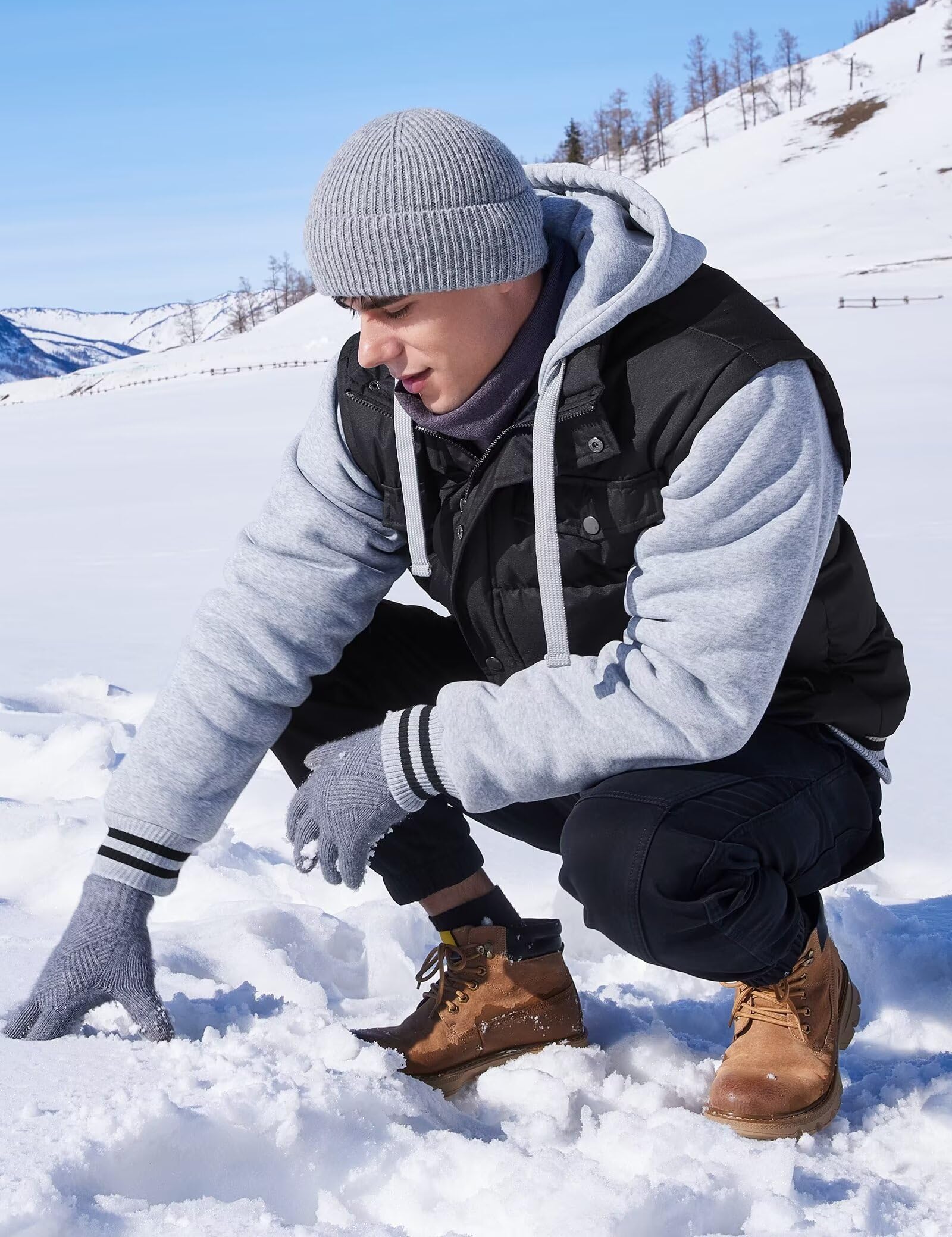 BEST SOUTH Men's Hooded Winter Coats Water Resistant Warm Thicken Insulated Full Zip Windproof Jackets with Pockets Black Grey L