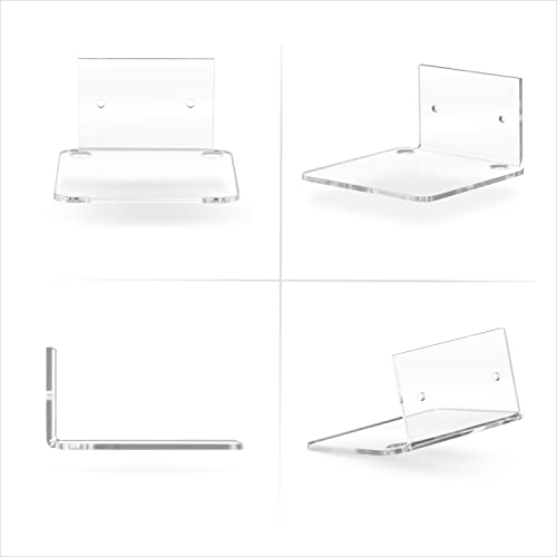 BRAINWAVZ 4.5β Small Floating Shelf, Adhesive & Screw in, for Speakers, Routers, Decor, Plants, Cameras, Photos, Kitchen, Toilet, Cable Box & More, Universal Holder (Clear)