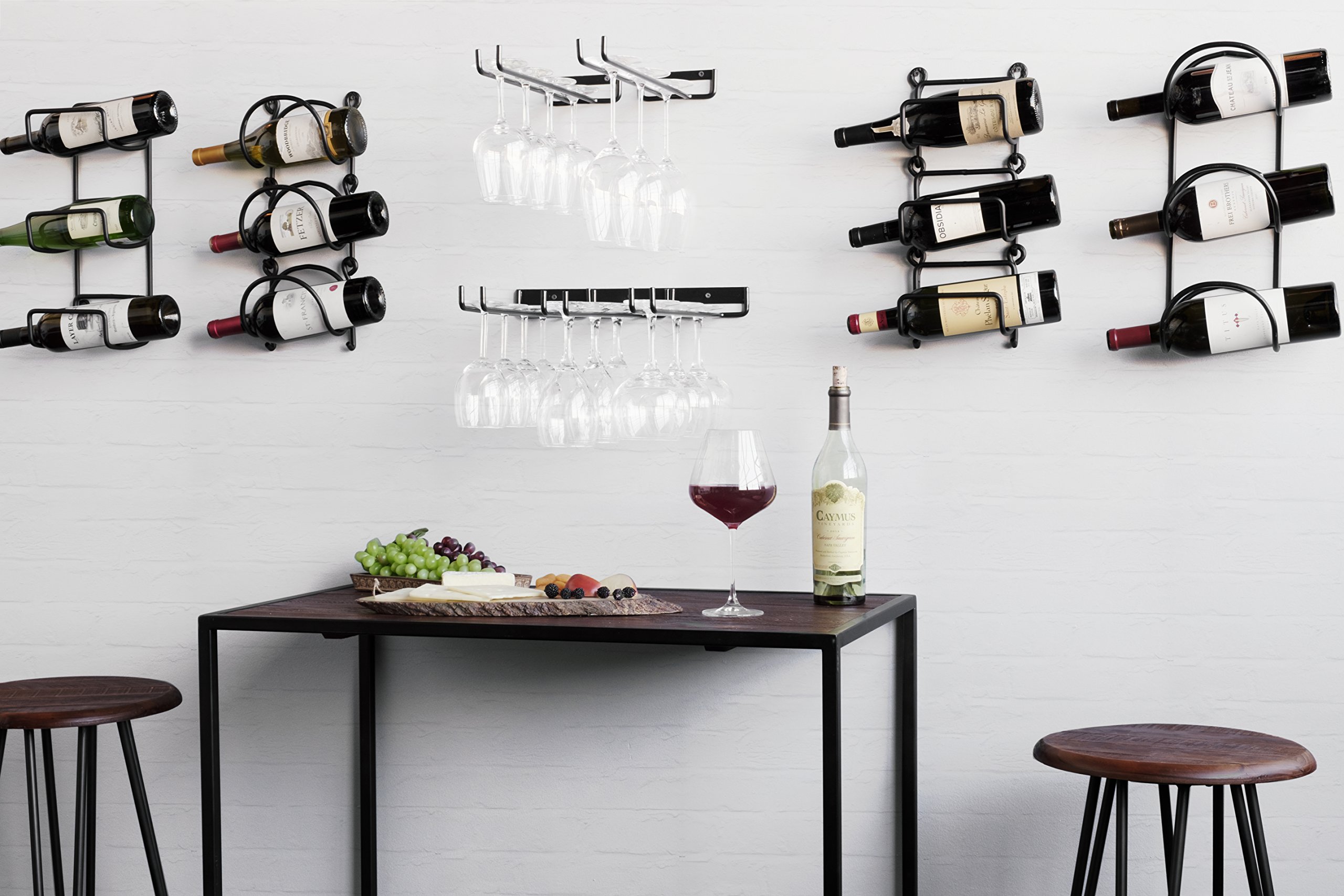 Wallniture Wrought Iron Wine Rack β Wall Mount Bottle Storage Organizer β Rustic Home Decor Set of 4