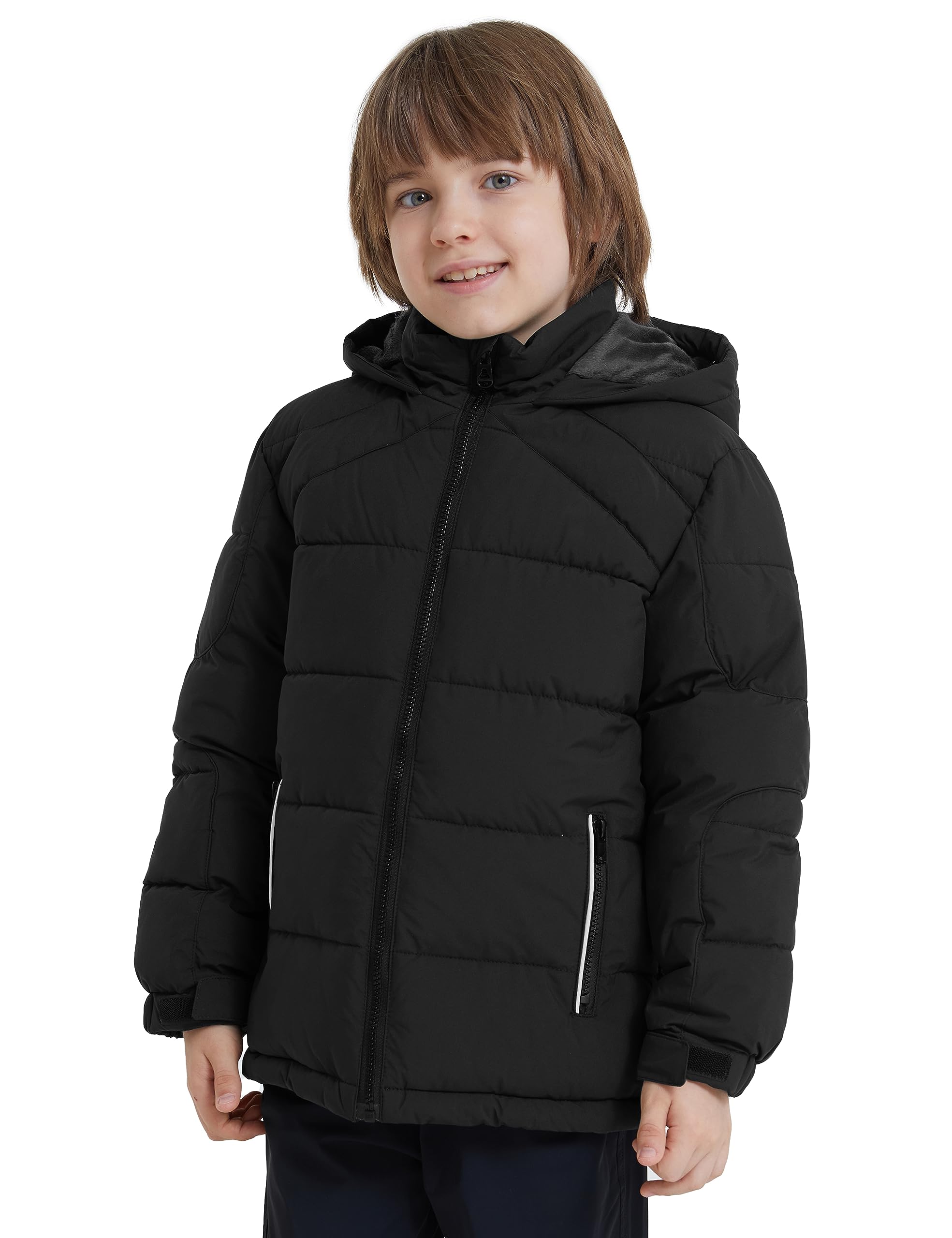 ZSHOW Boys' Winter Coat Thick Fleece Lined Quilted Puffer Jacket Insulated Outerwear Coat(Black,14-16)