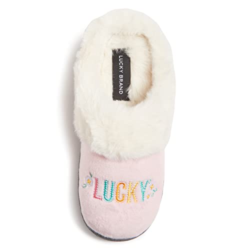 Lucky Brand Little Girls Rugged Microsuede Clog Slippers, Fuzzy Warm Bedroom Slipper, Kids Cozy Slip On House Shoes, Pink, Size 2-3