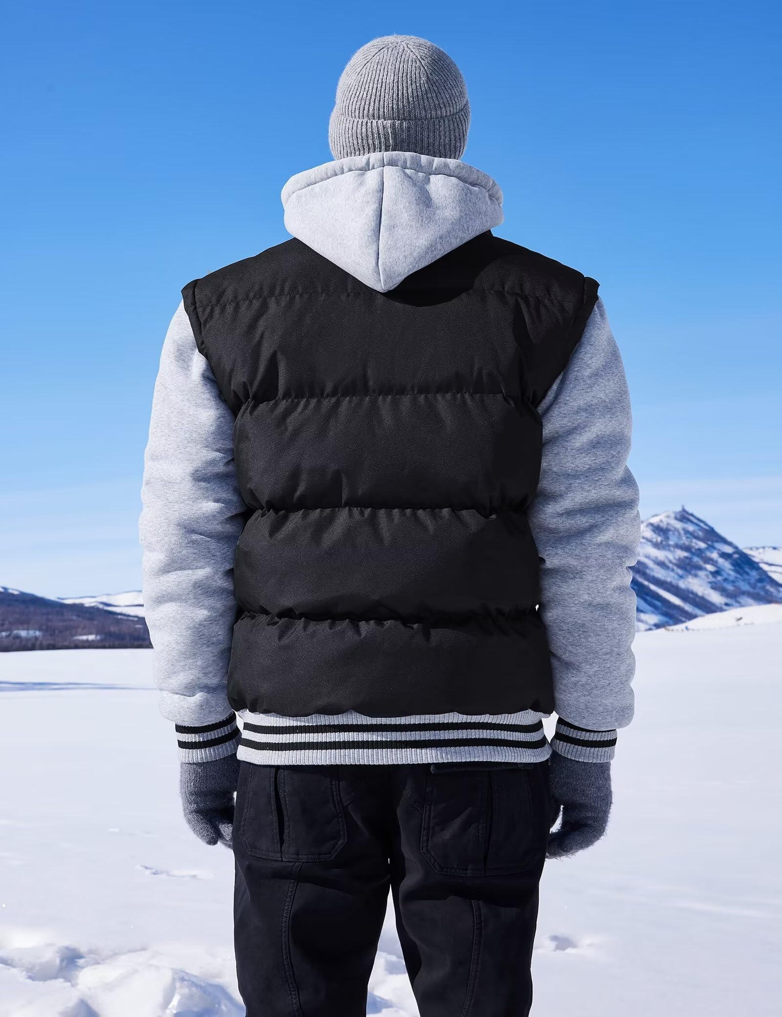 BEST SOUTH Men's Hooded Winter Coats Water Resistant Warm Thicken Insulated Full Zip Windproof Jackets with Pockets Black Grey L