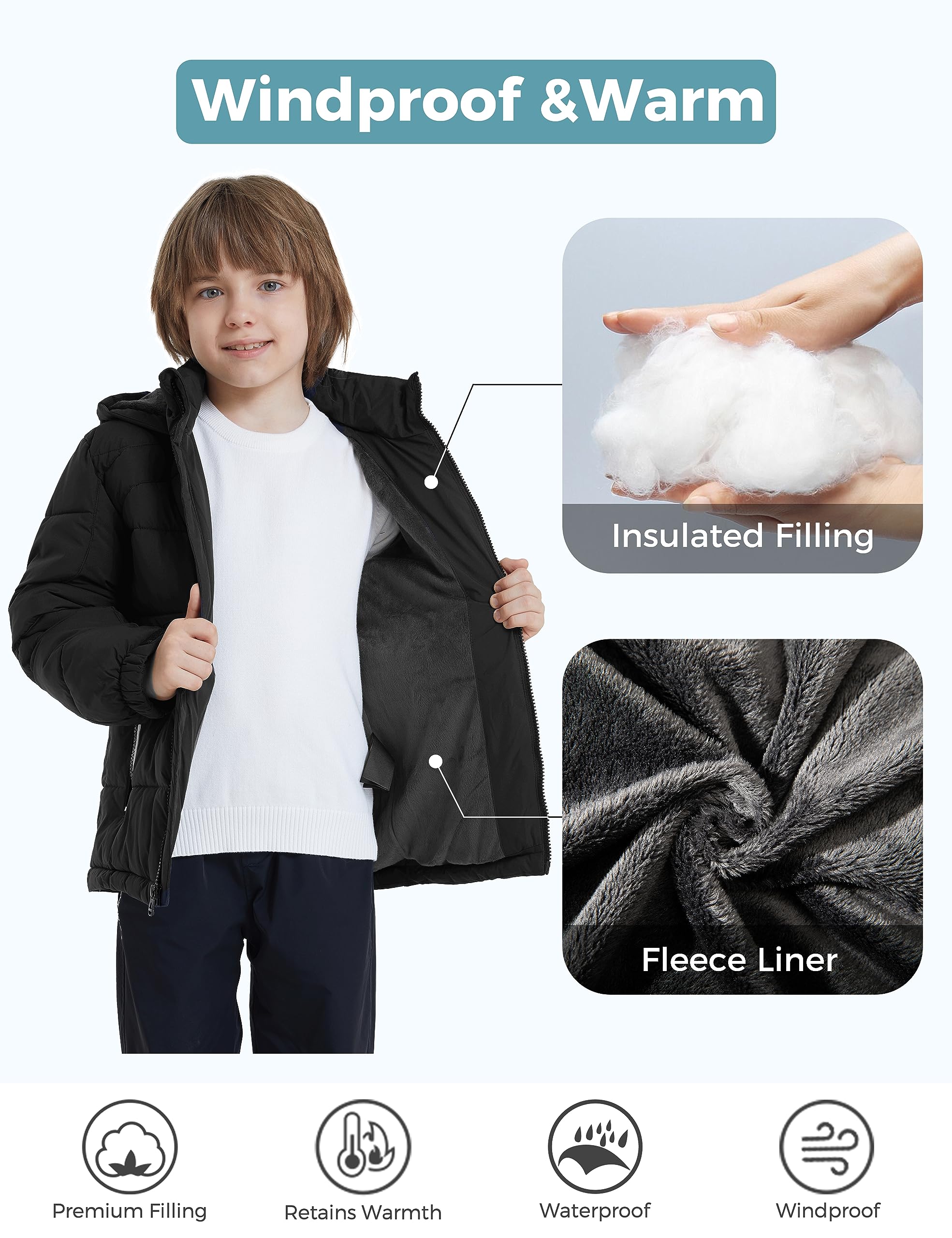 ZSHOW Boys' Winter Coat Thick Fleece Lined Quilted Puffer Jacket Insulated Outerwear Coat(Black,14-16)