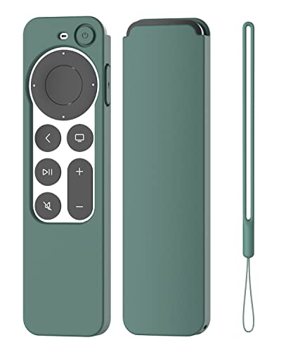 K TOMOTO Compatible with Apple TV 4K Siri Remote Case 2021, Silky-Soft Anti-Slip Protective Silicone Cover for Siri Remote Control 2nd Generation [Lanyard Included], Pine Green
