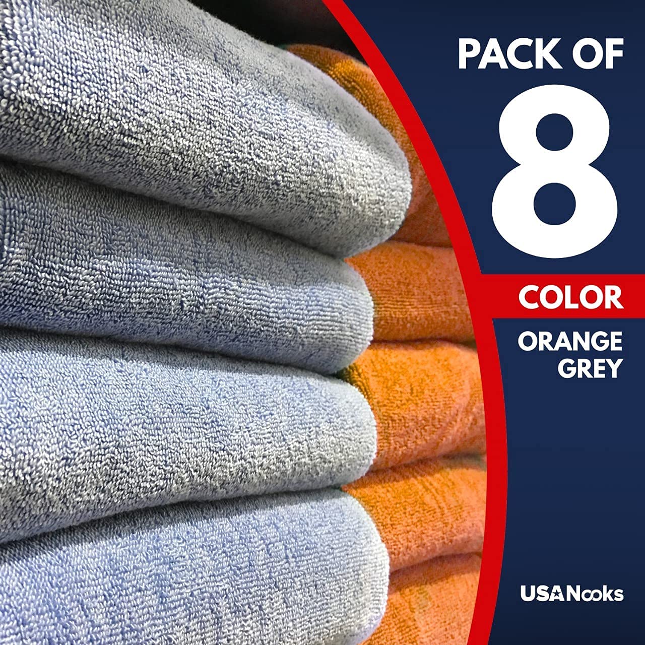 USANOOKS Microfiber Cleaning Cloth - (12x16 inches) High Performance - Ultra Absorbent Weave Traps Grime & Liquid for Streak-Free Mirror Shine - Lint Free Towel - 12x16 Inch (Pack of 8)