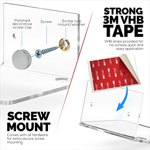 BRAINWAVZ 4.5β Small Floating Shelf, Adhesive & Screw in, for Speakers, Routers, Decor, Plants, Cameras, Photos, Kitchen, Toilet, Cable Box & More, Universal Holder (Clear)