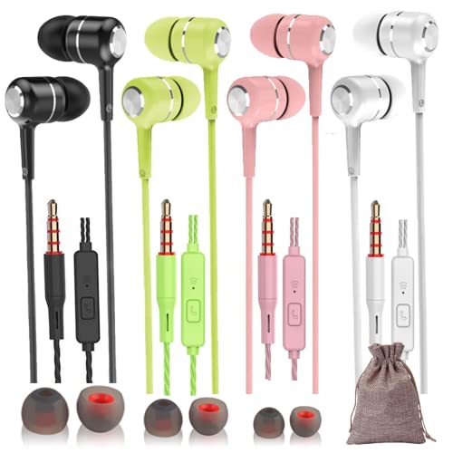 kolodosa Ear Buds for Laptop - 4 Pack Earphones with mic Wired Headphones and Microphone Sport Gym Running Workout Earbuds fits iPhone Android Kids Computer PL 3.5 Jack chromebook pc