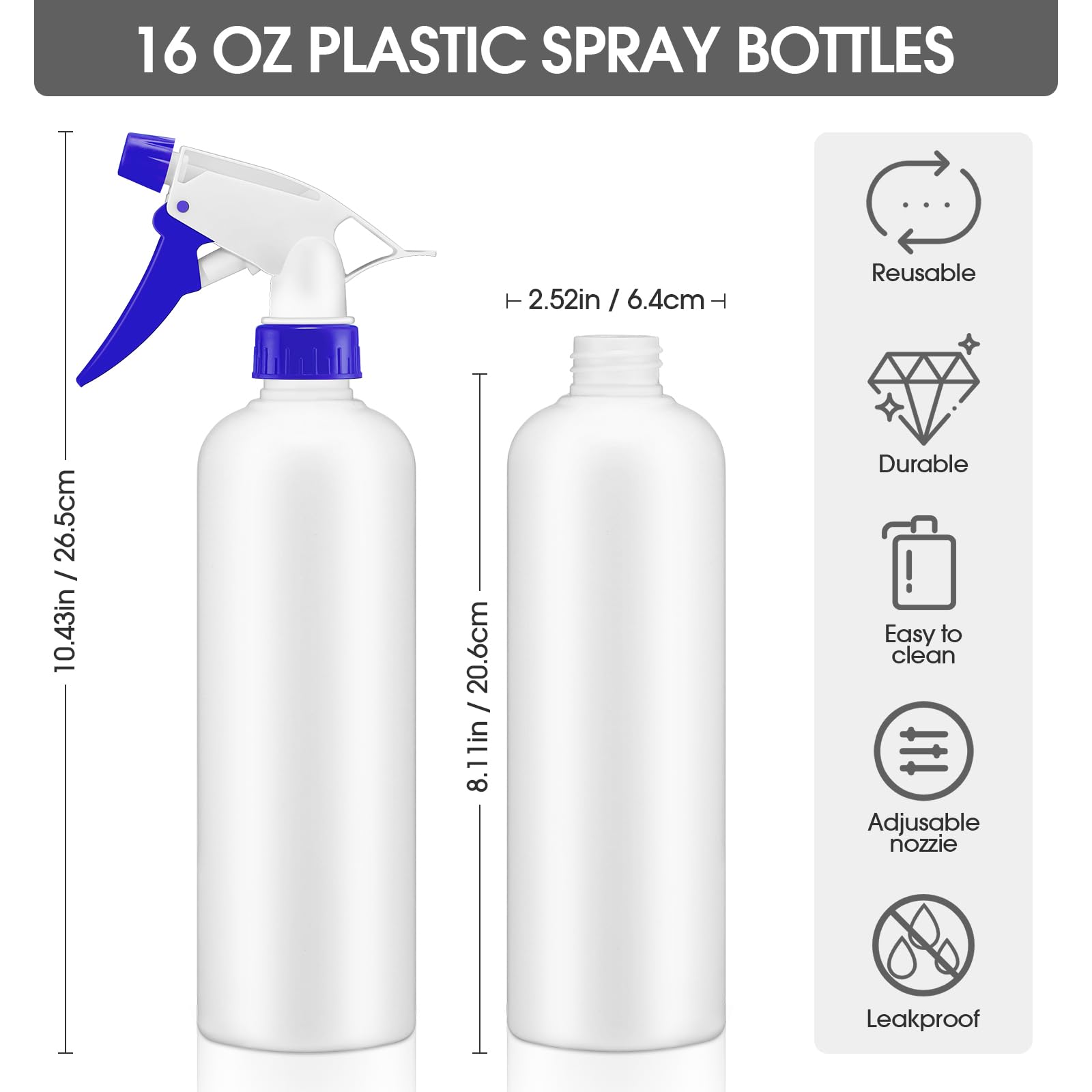 Tioncy 12 Pcs 17 Oz Plastic Spray Bottle Adjustable Spray Bottles Leak Proof Empty Water Bottle Refillable Spray Bottles for Cleaning Solution, Planting, Pet, BBQ, Bathroom, Kitchen (Blue)
