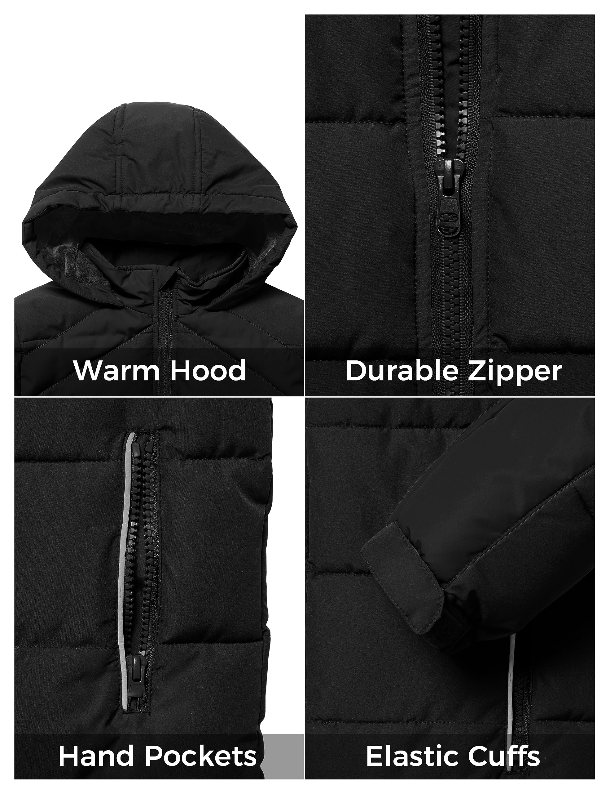 ZSHOW Boys' Winter Coat Thick Fleece Lined Quilted Puffer Jacket Insulated Outerwear Coat(Black,14-16)