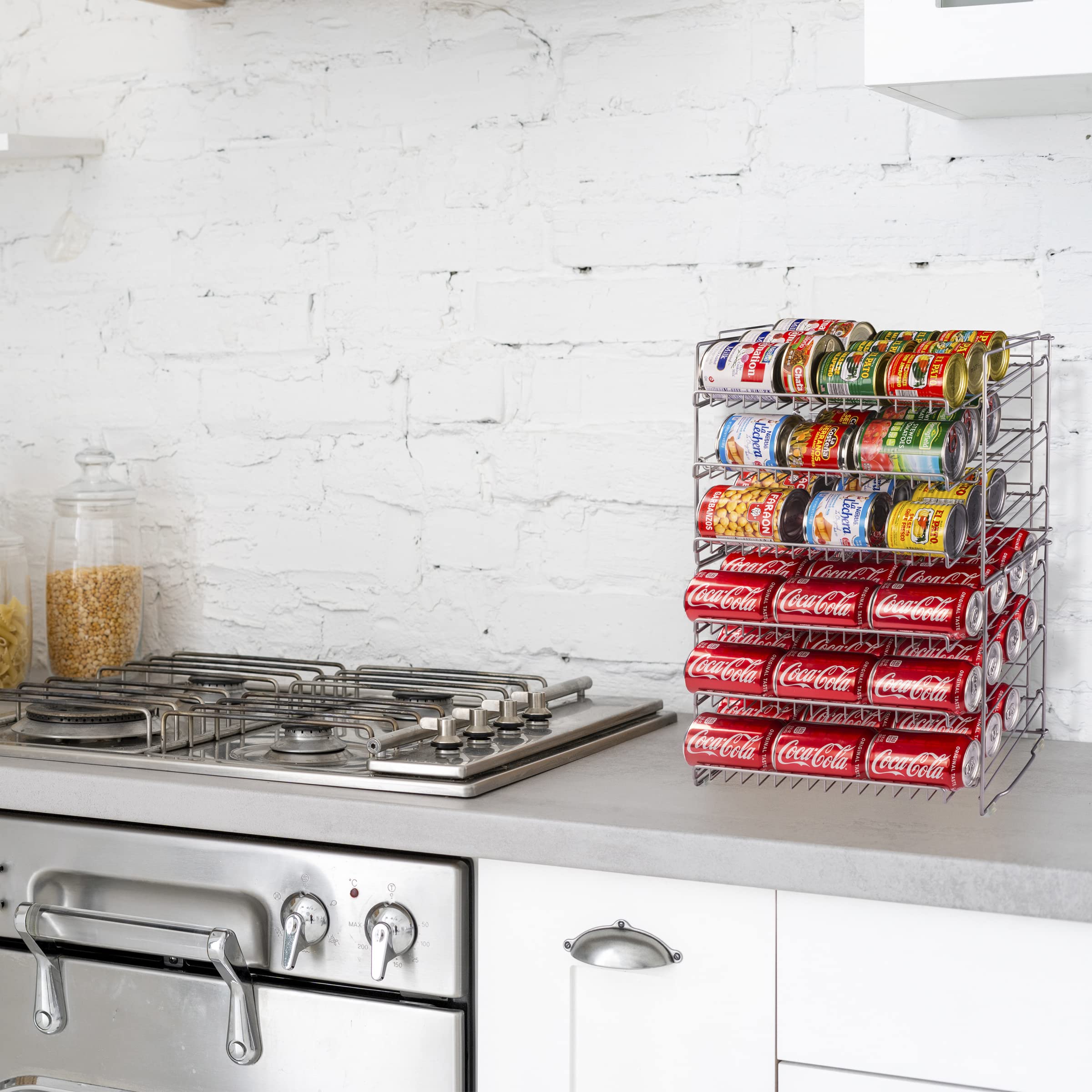 Atlantic Gravity-Fed Compact Double Canrack β Kitchen Organizer, Durable Steel Construction, Stackable or Side-by-Side, PN in Silver