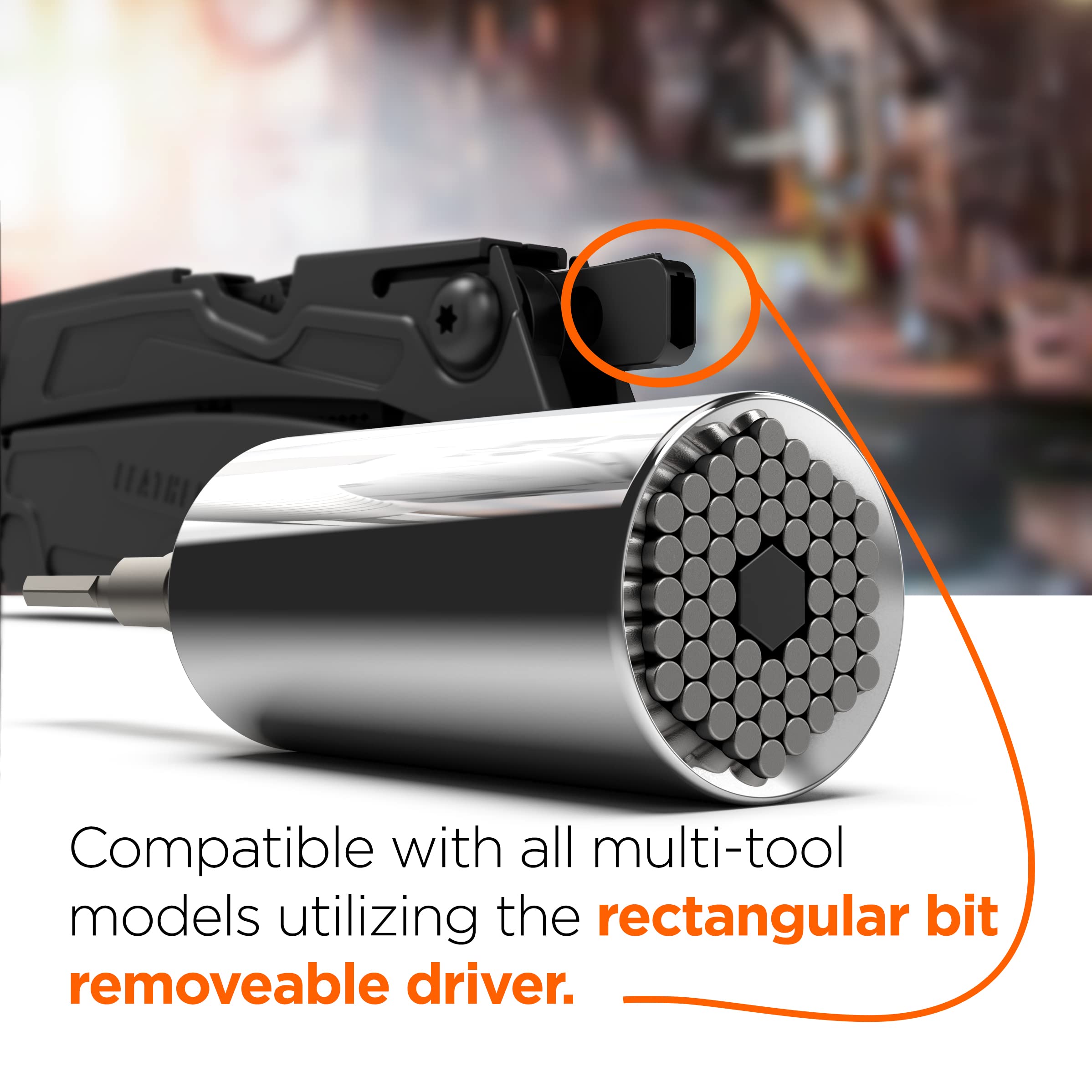 Galvanox Universal Socket Adapter Compatible with Leatherman Flat Bit System - Skeletool, Surge, MUT, Wave Plus and Signal Multitool Kit Set (Multi-Tool Accessories)