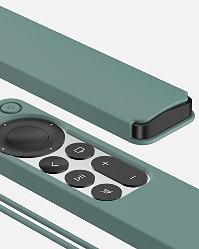K TOMOTO Compatible with Apple TV 4K Siri Remote Case 2021, Silky-Soft Anti-Slip Protective Silicone Cover for Siri Remote Control 2nd Generation [Lanyard Included], Pine Green