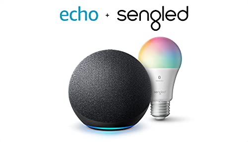 Echo (4th Gen) | Charcoal with Sengled Bluetooth Color bulb | Alexa smart home starter kit