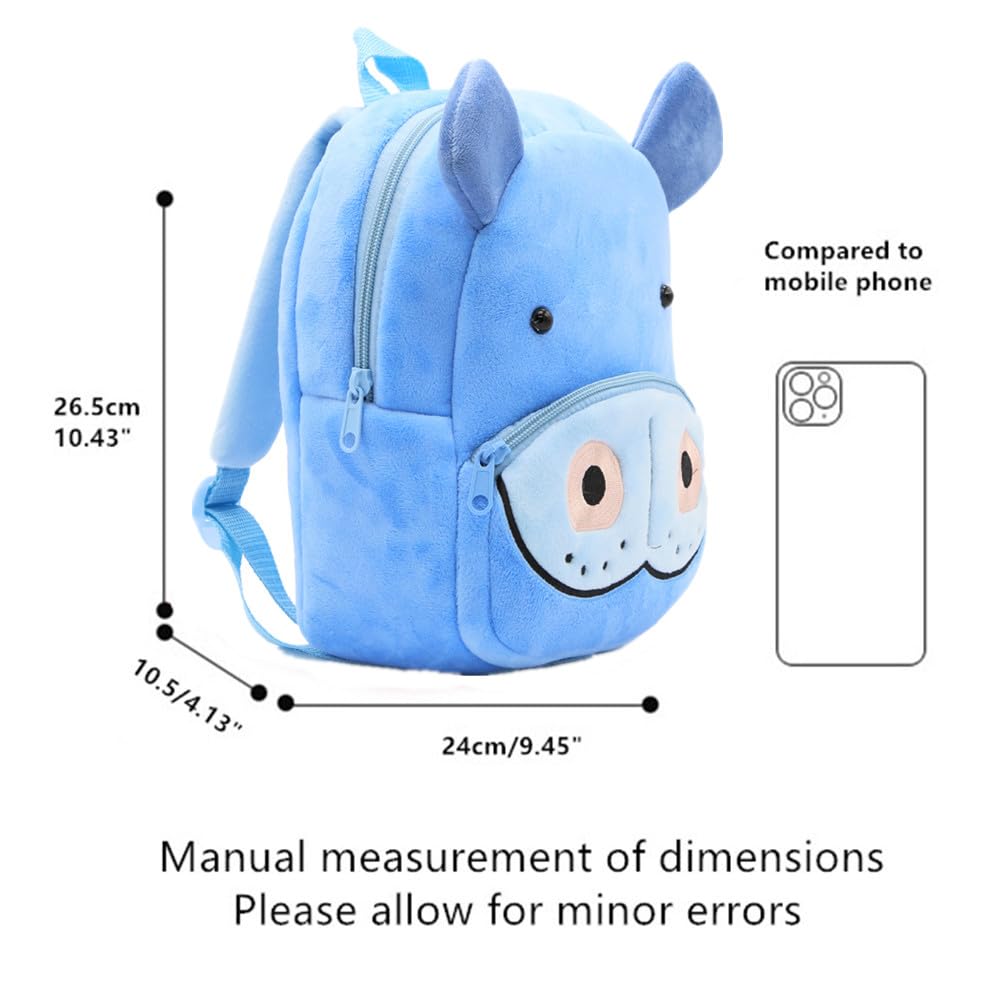 Toddler Backpack Zoo Plush Mini Daypack Animal Cartoon Travel Bag for Baby Girl Boy (Blue(Hippo))