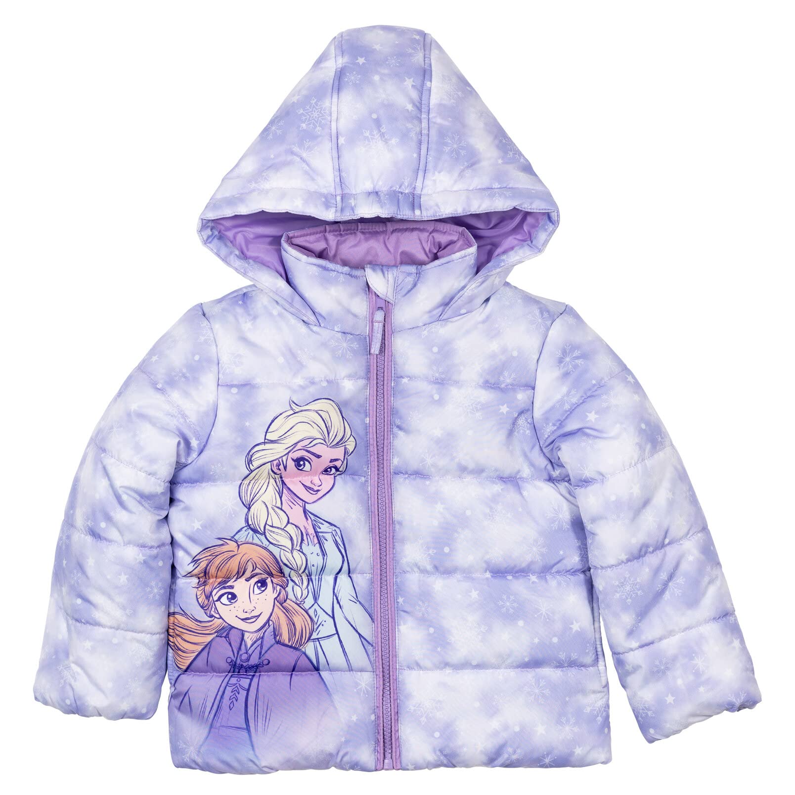 Disney Frozen Princess Anna Elsa Little Girls Zip Up Puffer Jacket Purple 6