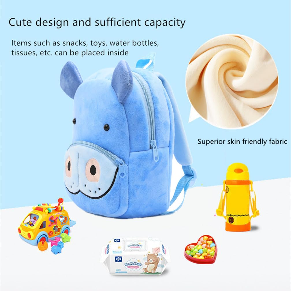 Toddler Backpack Zoo Plush Mini Daypack Animal Cartoon Travel Bag for Baby Girl Boy (Blue(Hippo))