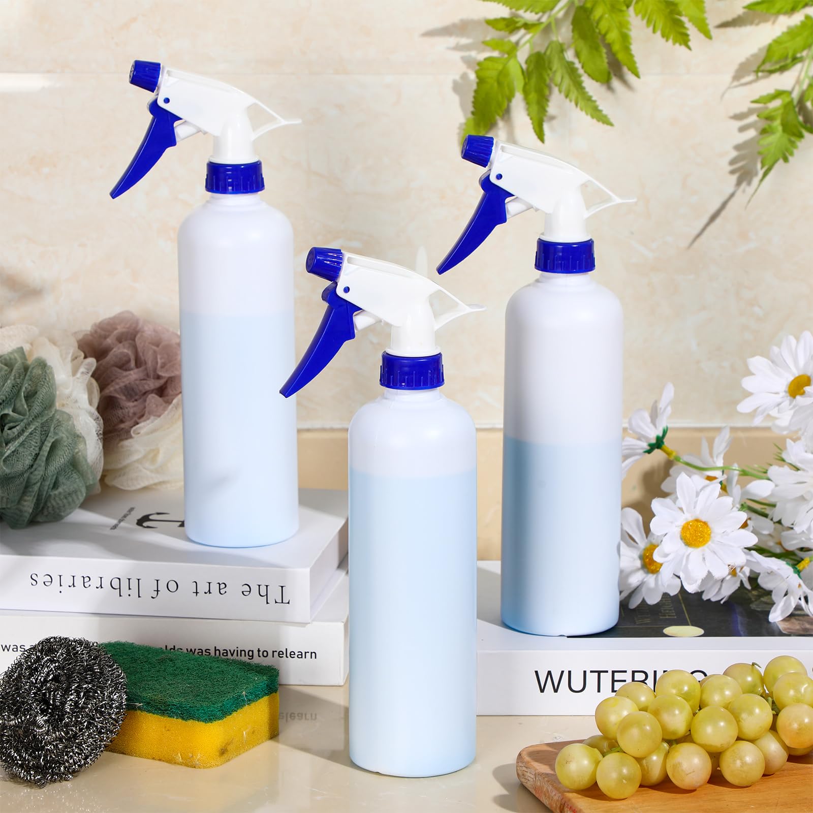 Tioncy 12 Pcs 17 Oz Plastic Spray Bottle Adjustable Spray Bottles Leak Proof Empty Water Bottle Refillable Spray Bottles for Cleaning Solution, Planting, Pet, BBQ, Bathroom, Kitchen (Blue)