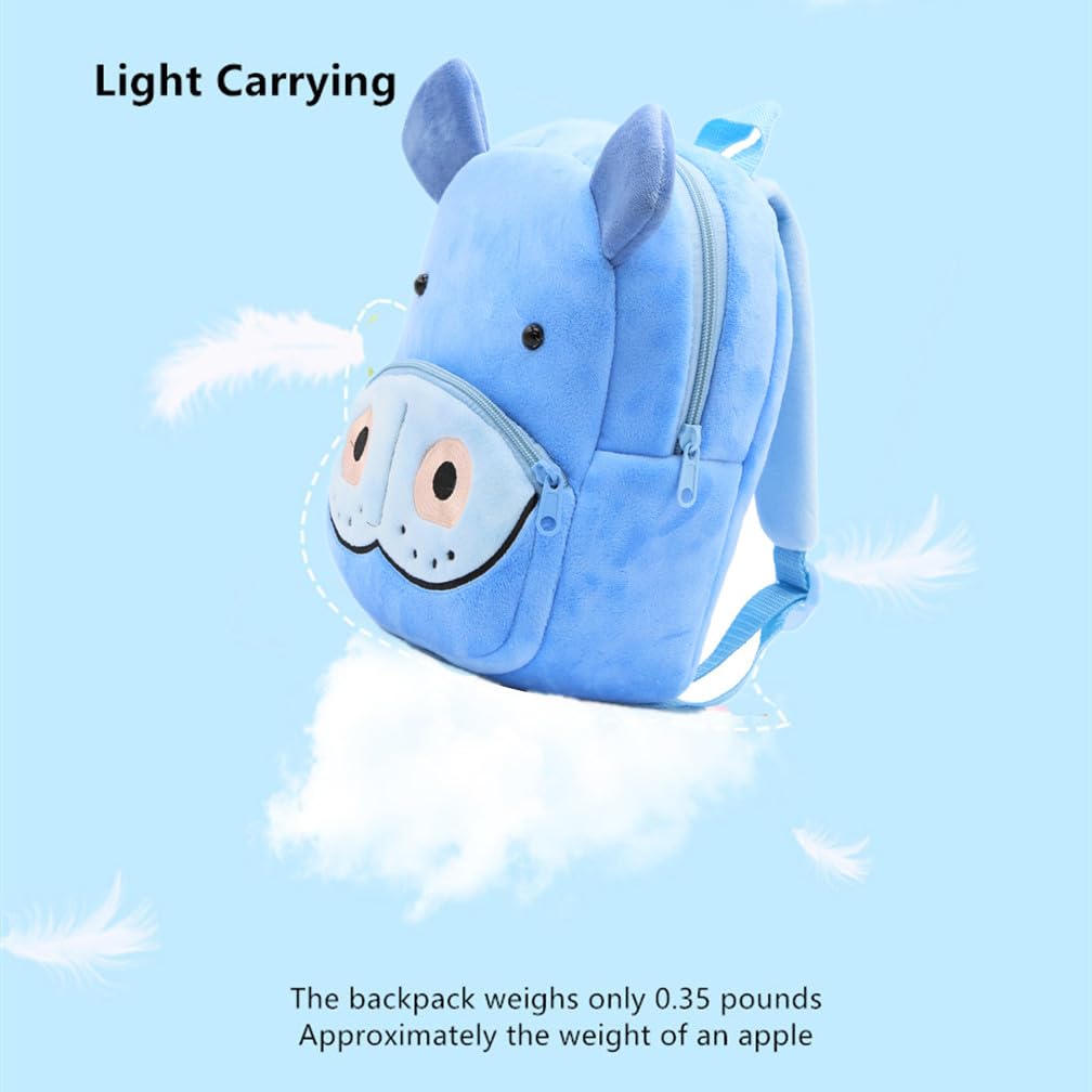 Toddler Backpack Zoo Plush Mini Daypack Animal Cartoon Travel Bag for Baby Girl Boy (Blue(Hippo))