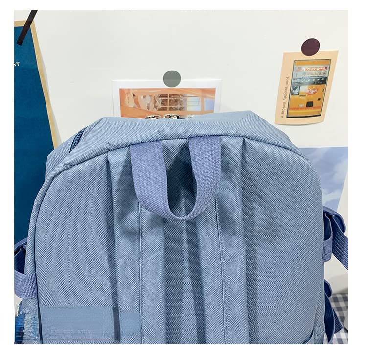 4Pcs Cute Backpack Set with Pins Pandent Kawaii Ita Bags Supplies Bookbag Aesthetic Back to School Stationary Accessories (Blue)